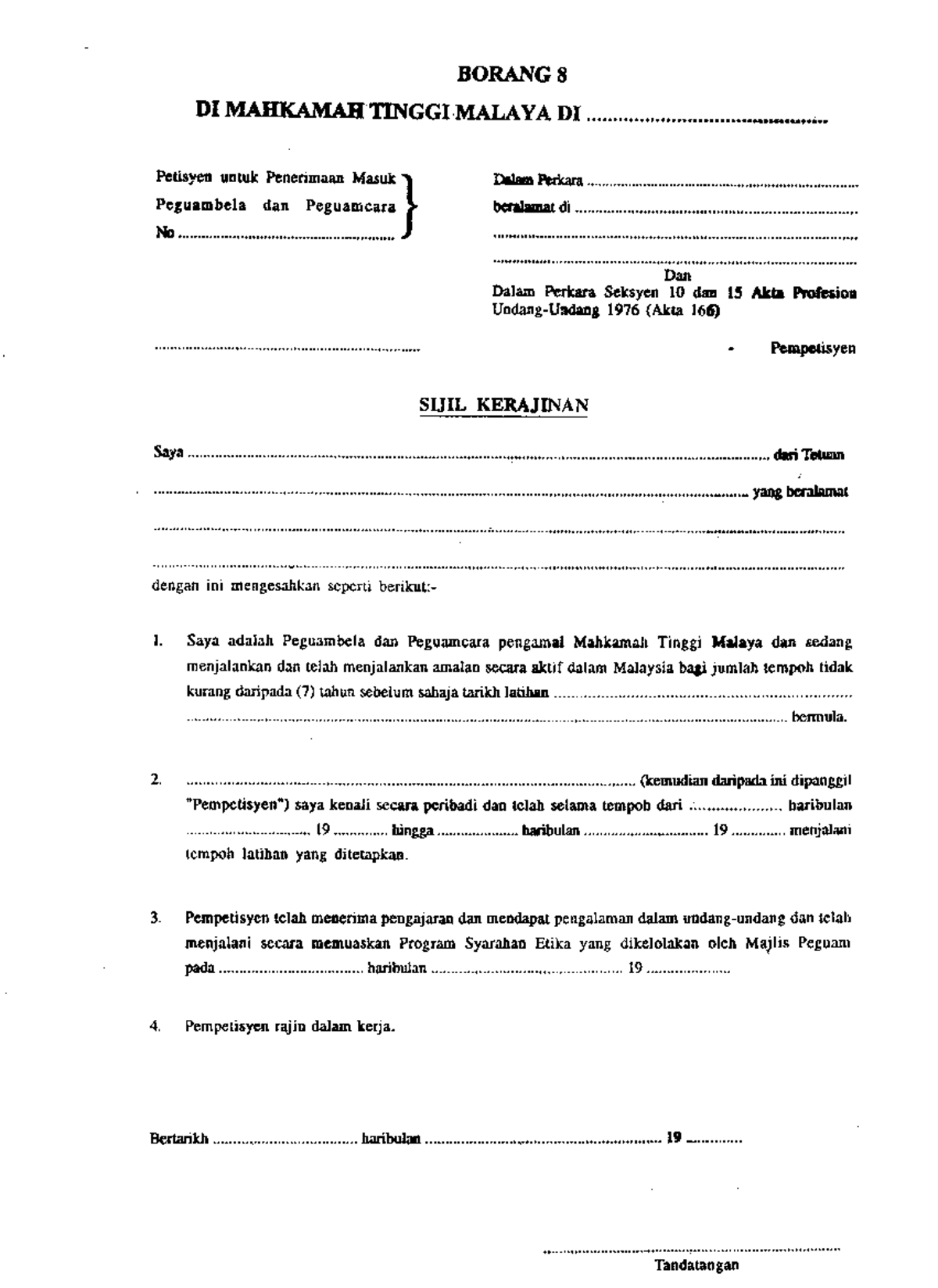 Borang 8 Chambering/ Pupillage- Petisyen untuk Penerimaan Masuk ...
