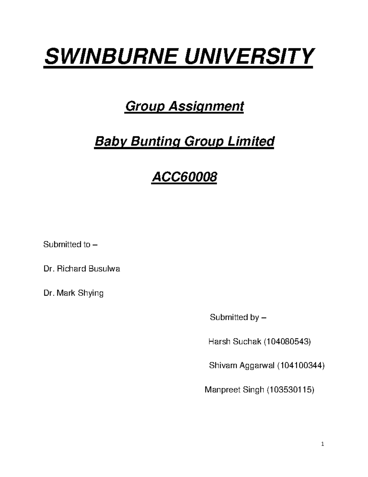Assessment 3 - Analysis of business performance (ACC60008) - SWINBURNE ...