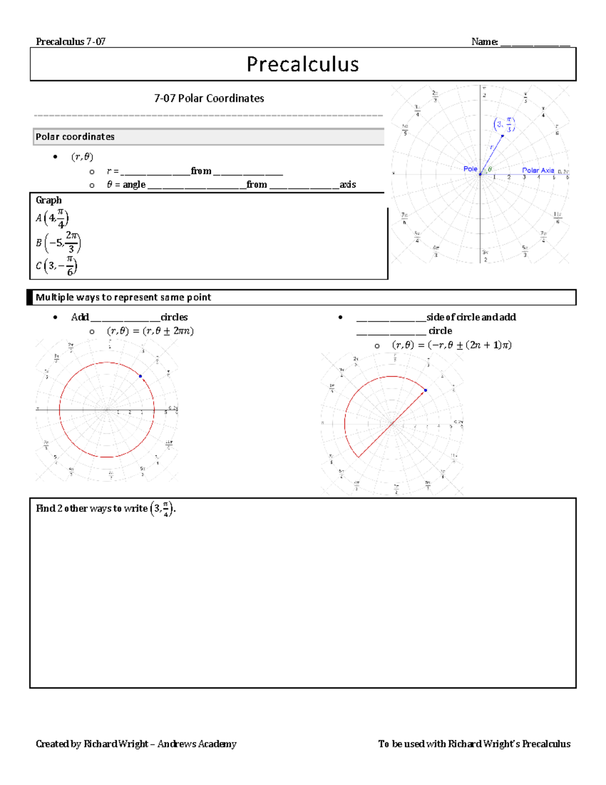 Precalculus 07-07 Polar Coordinates - Precalculus 7 - 07 Name ...