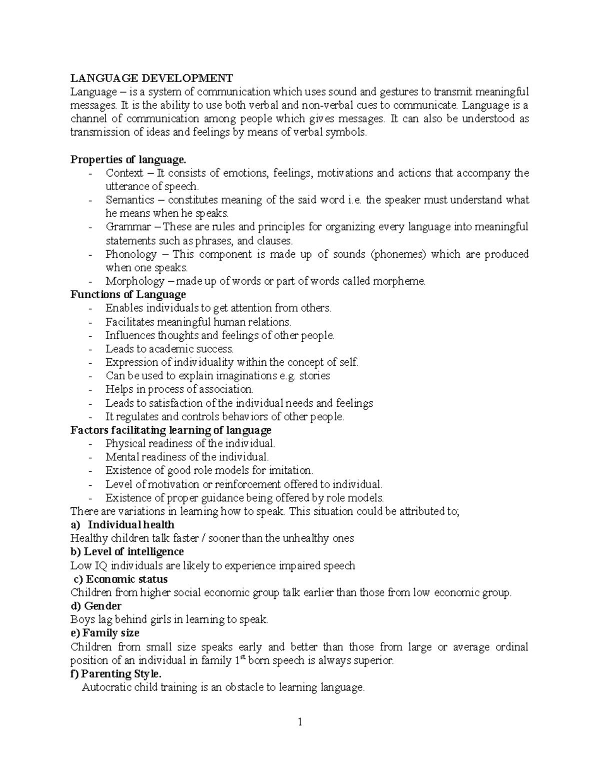 PSY 310 part 5 Language Development and Social Development - LANGUAGE DEVELOPMENT Language – is ...