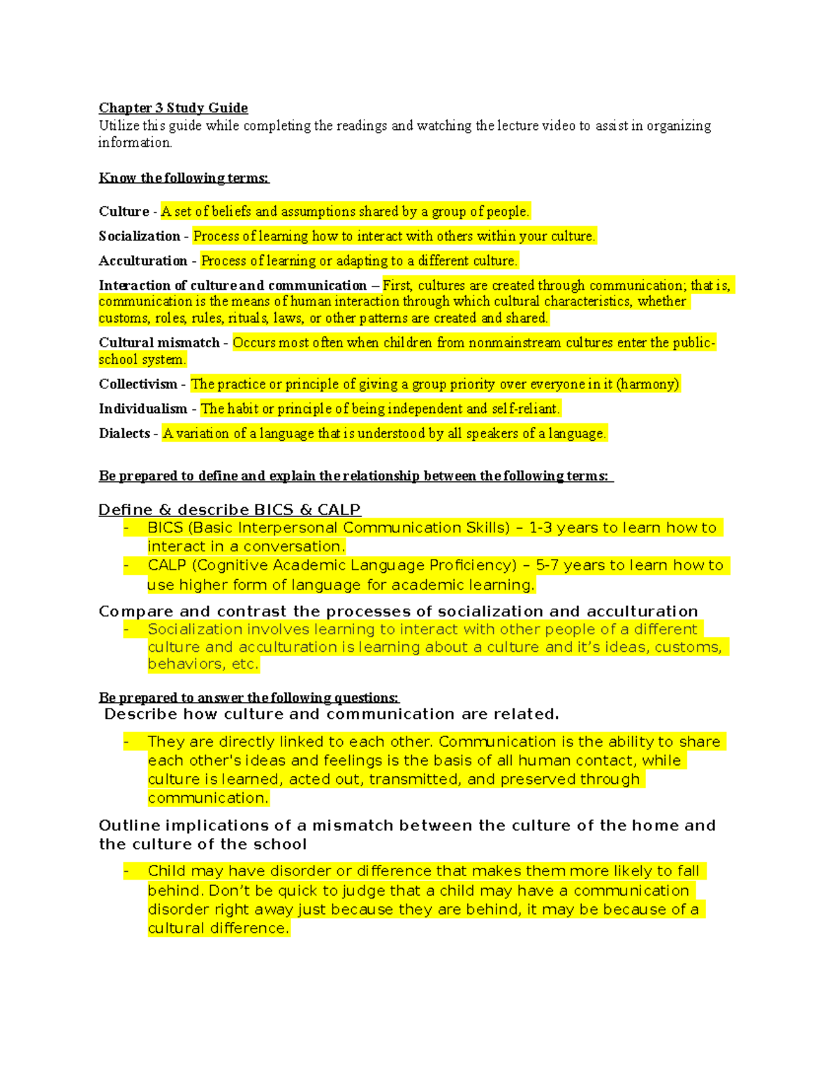 SLP 160 Chapter 3 Study Guide - Chapter 3 Study Guide Utilize this ...