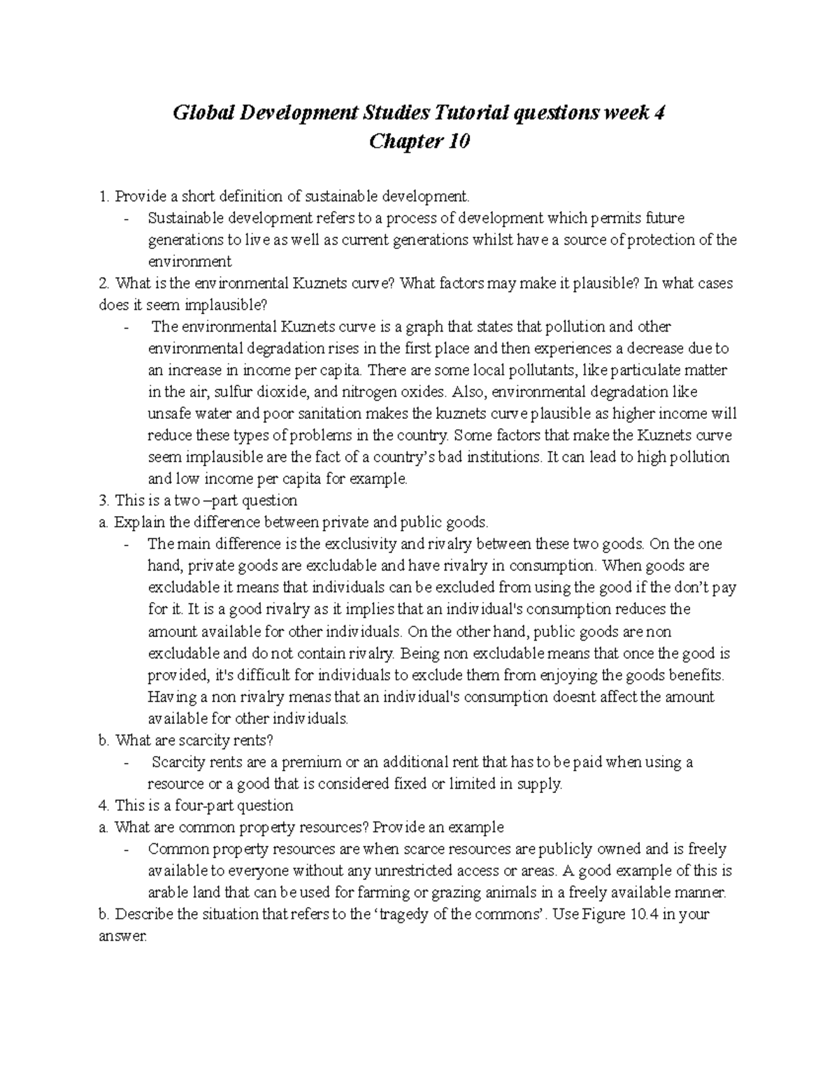 Week 4 Global Development Studies - Global Development Studies Tutorial questions week 4 Chapter ...