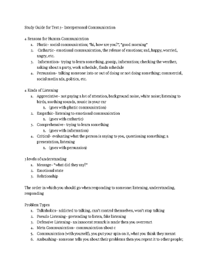 Study Guide for Test 4- Interpersonal Communication - When someone on a ...