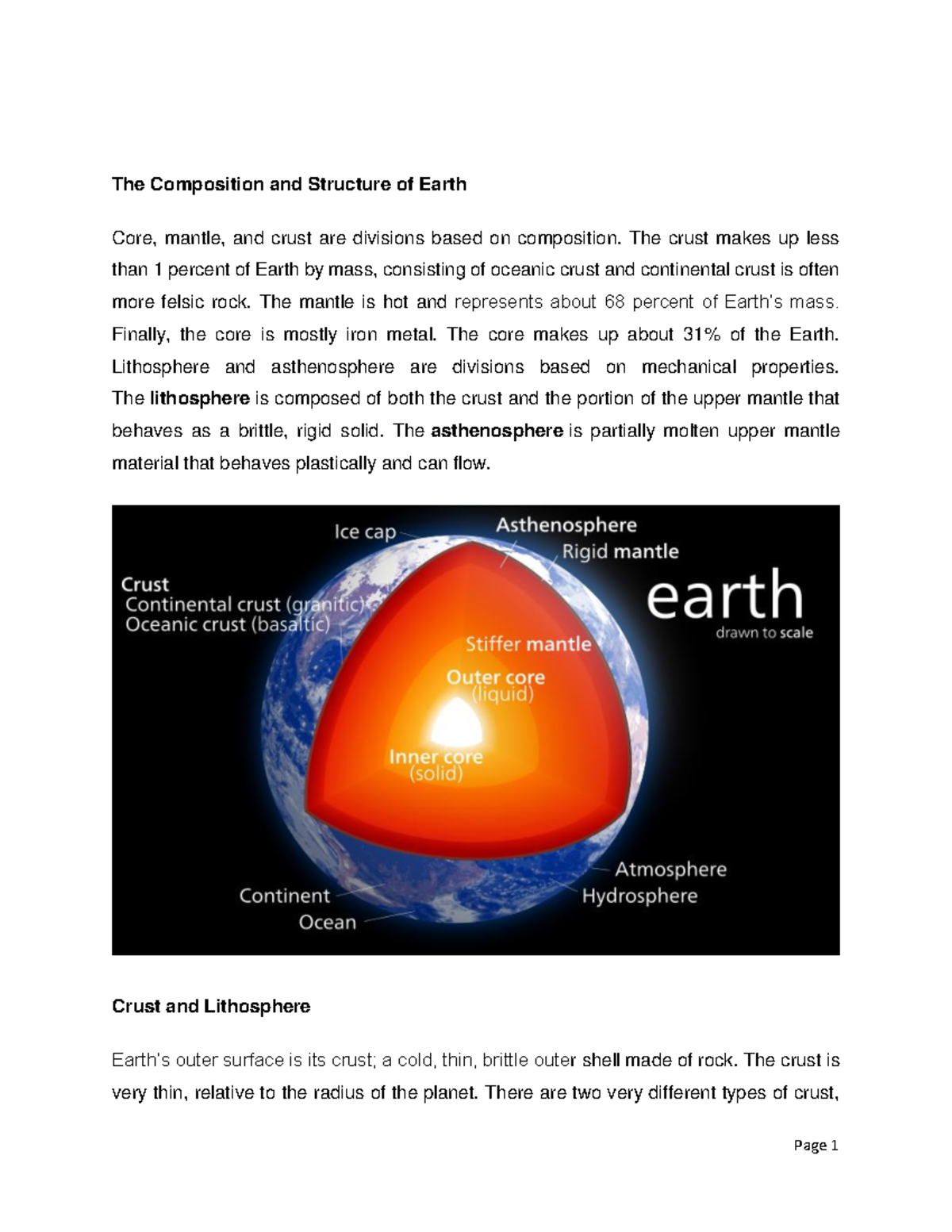 The Composition and Structure of Earth - The crust makes up less than 1 ...