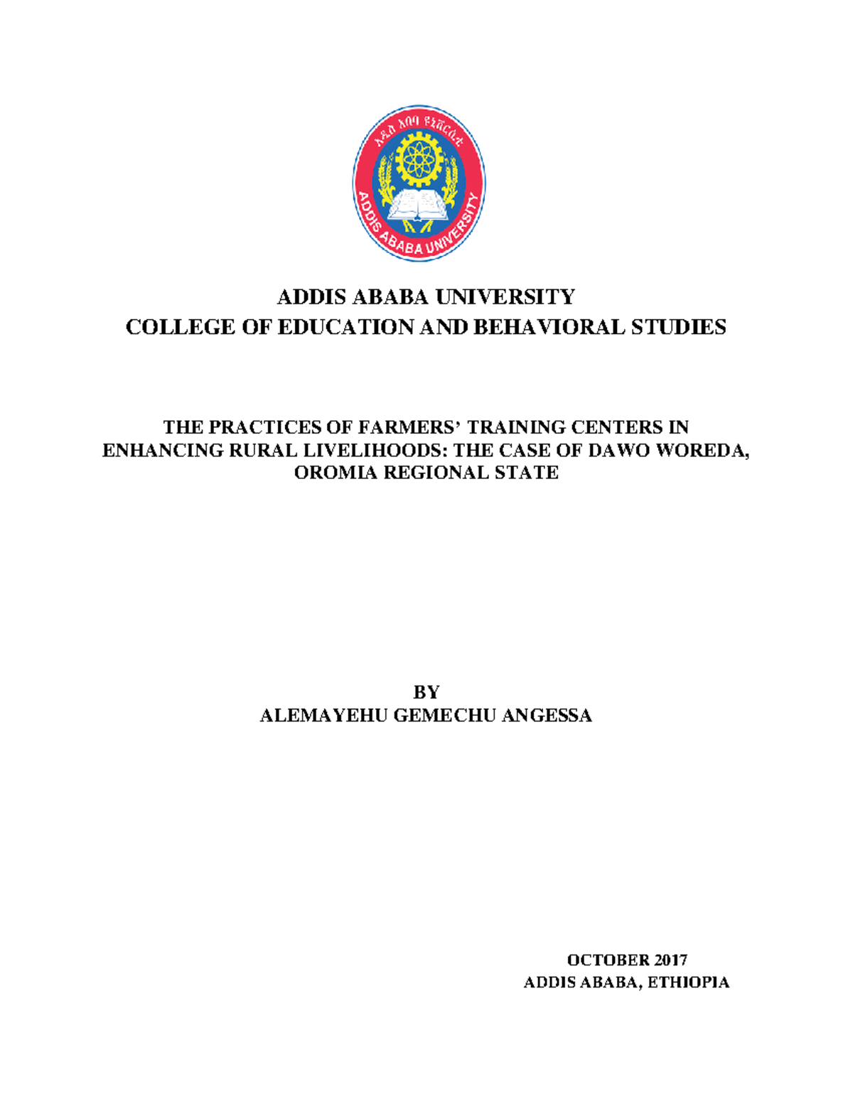 Alemayehu Gemechu - Senior Essay - ADDIS ABABA UNIVERSITY COLLEGE OF ...