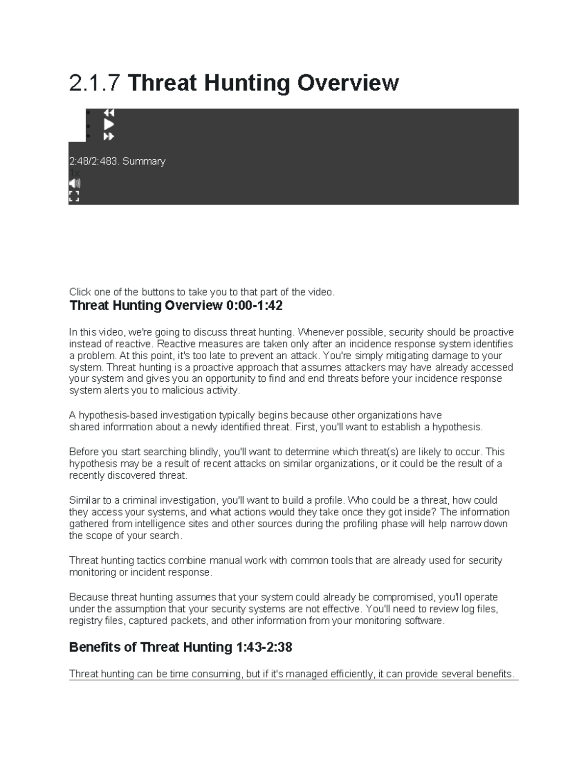 2.1.7 Threat Hunting Overview Video Script - 2.1 Threat Hunting ...