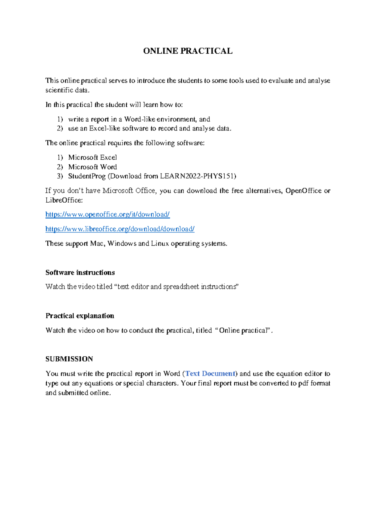 Online PRAC phy - ONLINE PRACTICAL This online practical serves to ...