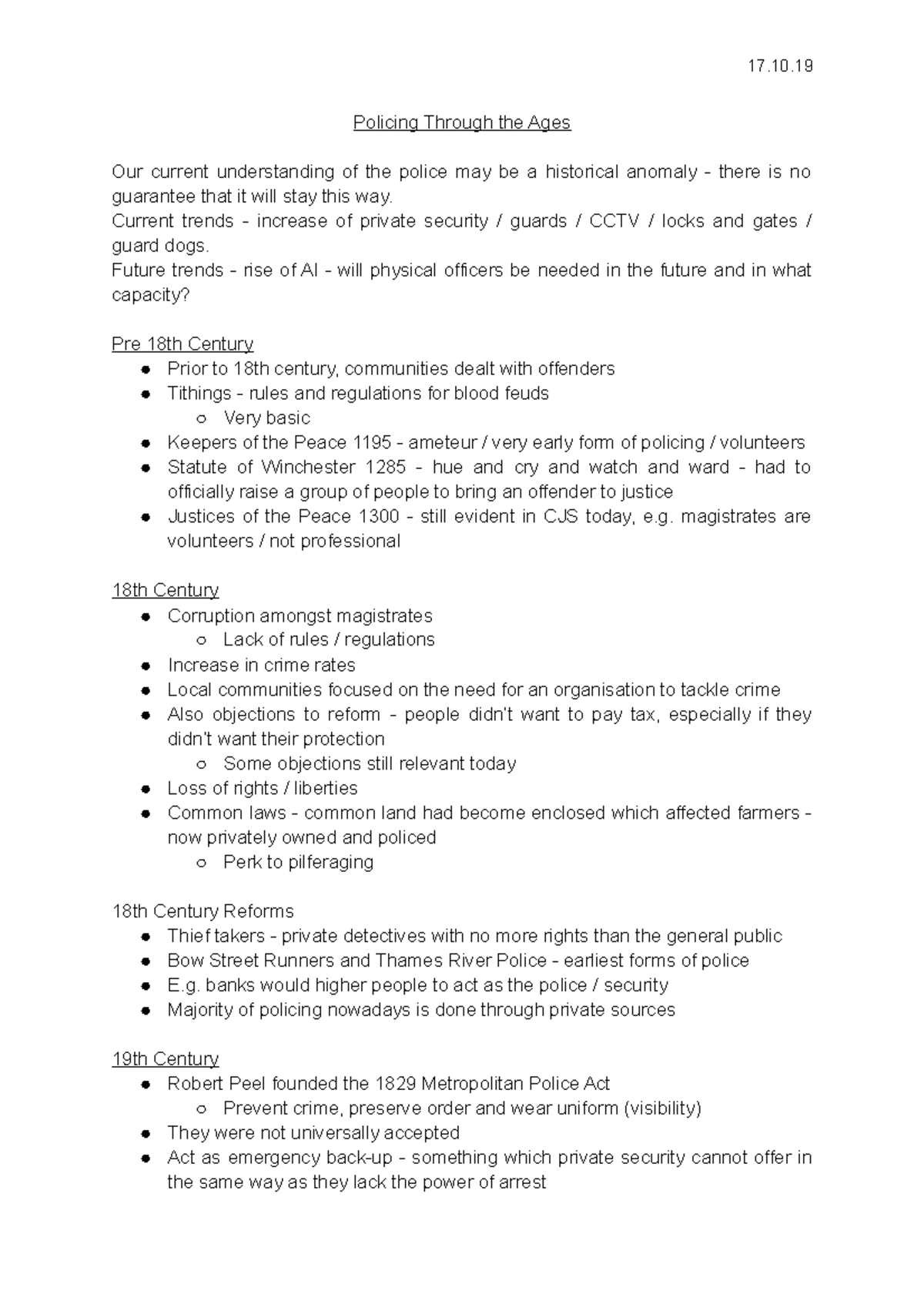 Policing Through the Ages - Policing Through the Ages Our current ...