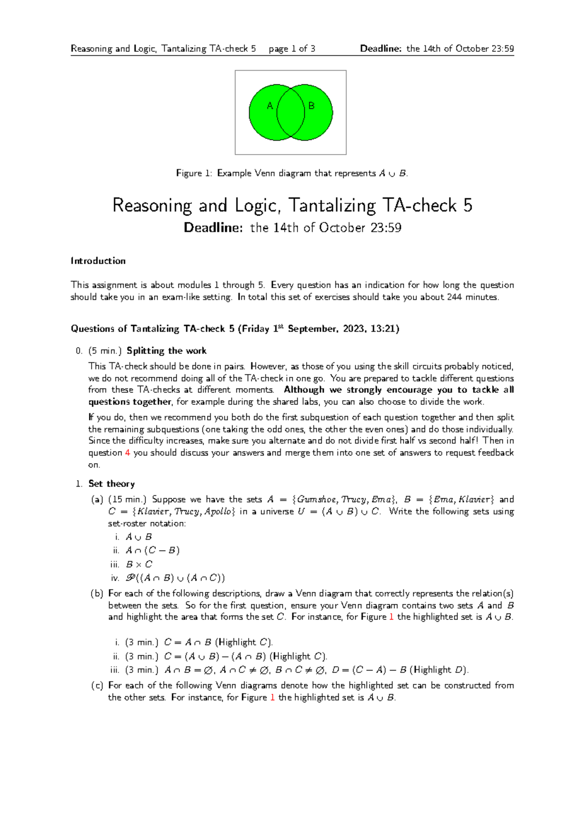 TA-Check 5 - Question - TA-Check 5 exercises on Sets theory and proofs - Reasoning and Logic ...