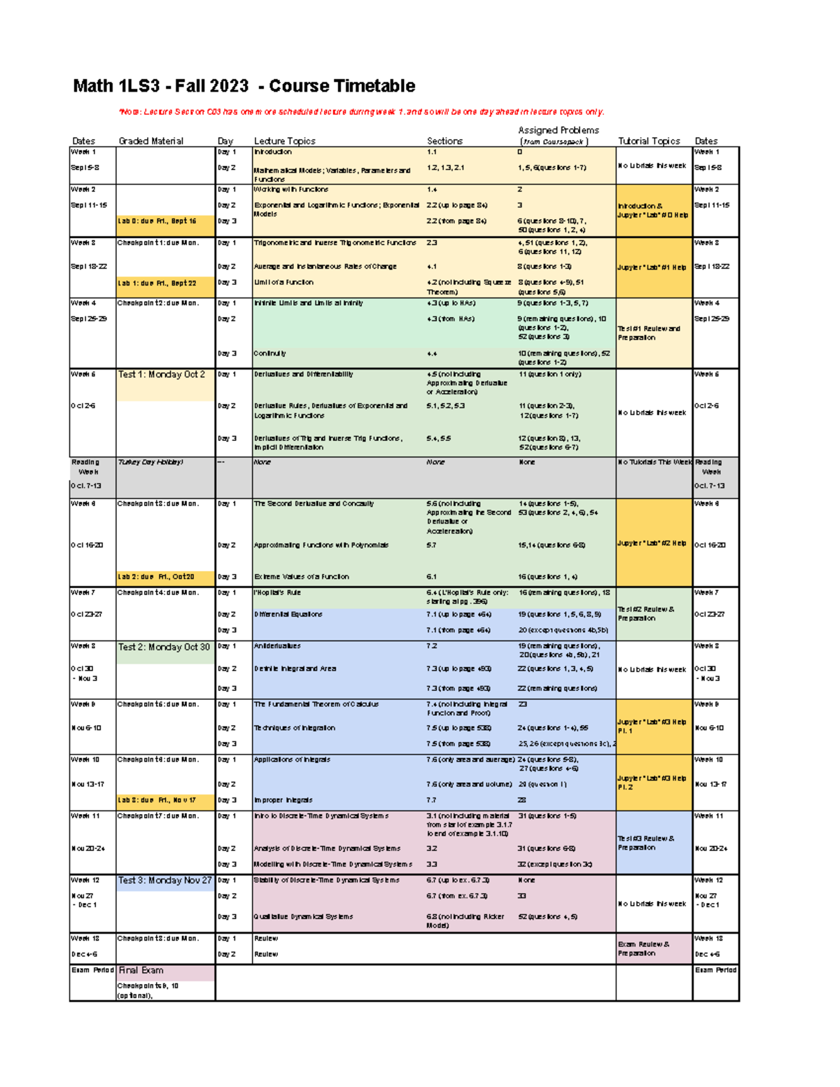 1LS3 Lecture Schedule - F23 - Math 1LS3 - Fall 2023 - Course Timetable ...