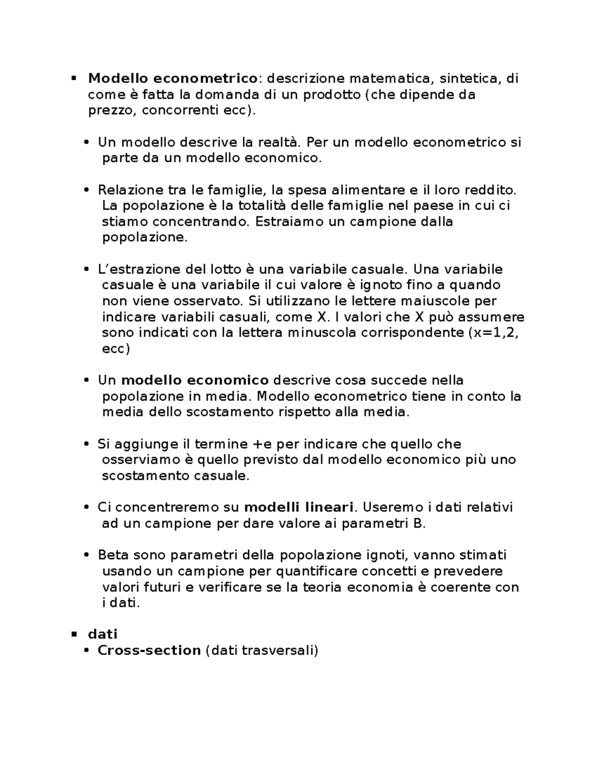 1. introduzione - appunti econometria - Modello econometrico ...