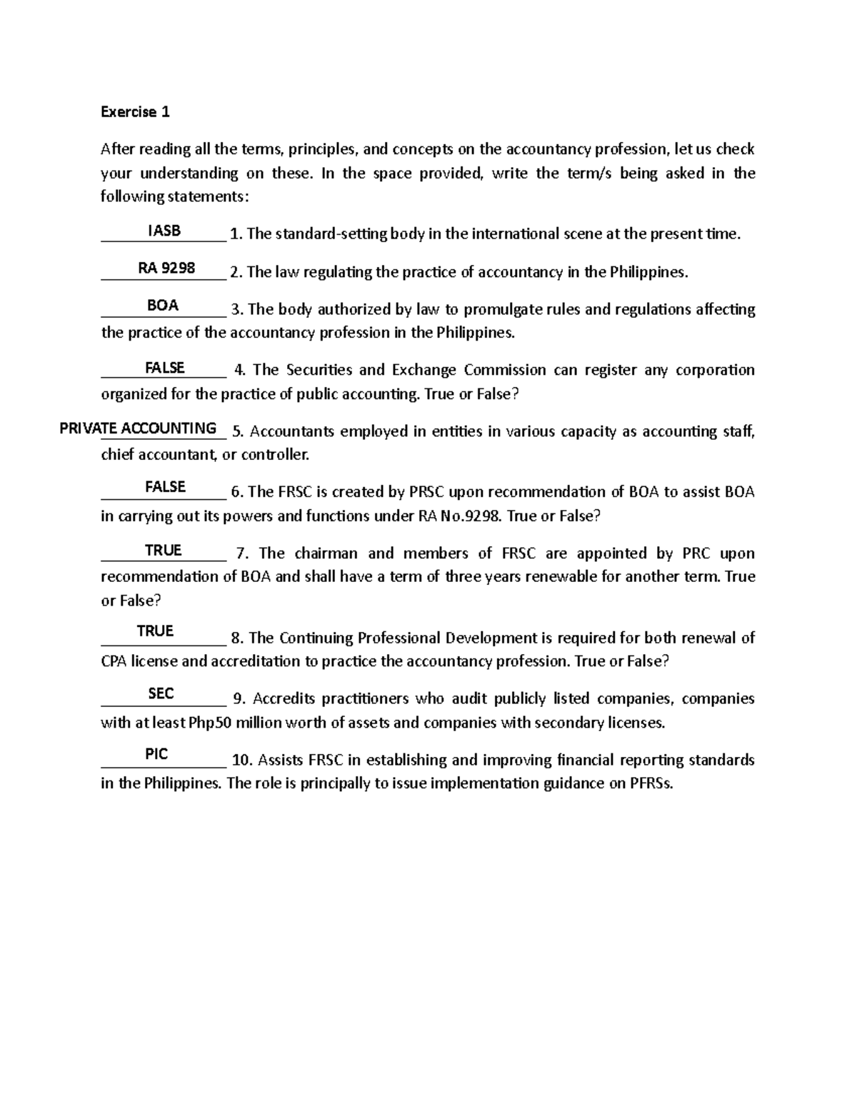 Answers : Let's Check 1,2,3 - Exercise 1 After reading all the terms ...