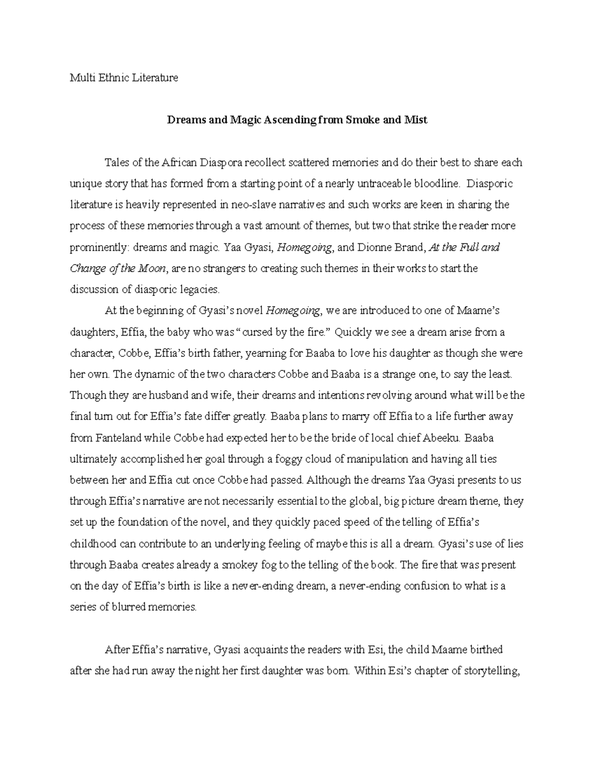 Homegoing novel essay - Multi Ethnic Literature Dreams and Magic ...