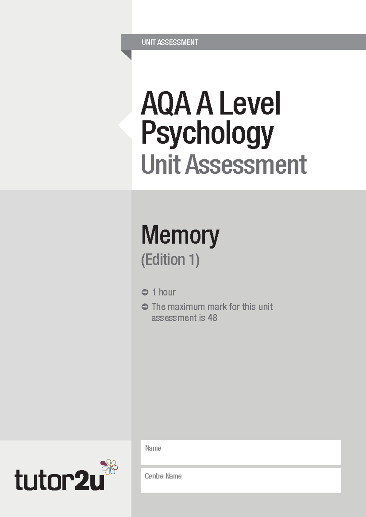 02 AQA Psychology UA Memory Sample - AQA A Level Psychology Unit ...