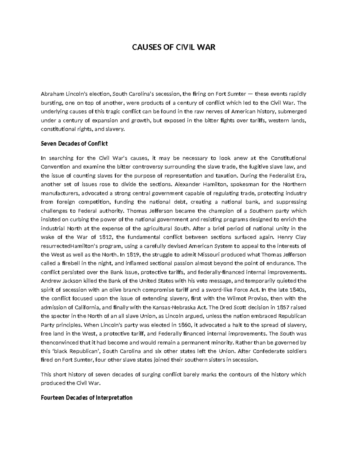 Causes OF Civil WAR - CAUSES OF CIVIL WAR Abraham Lincoln's election ...