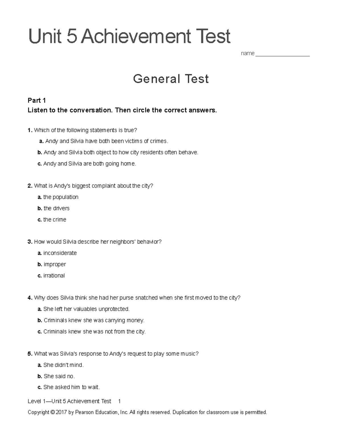 Scribd - Unit 5 Achievement Test name ___________________ General Test ...