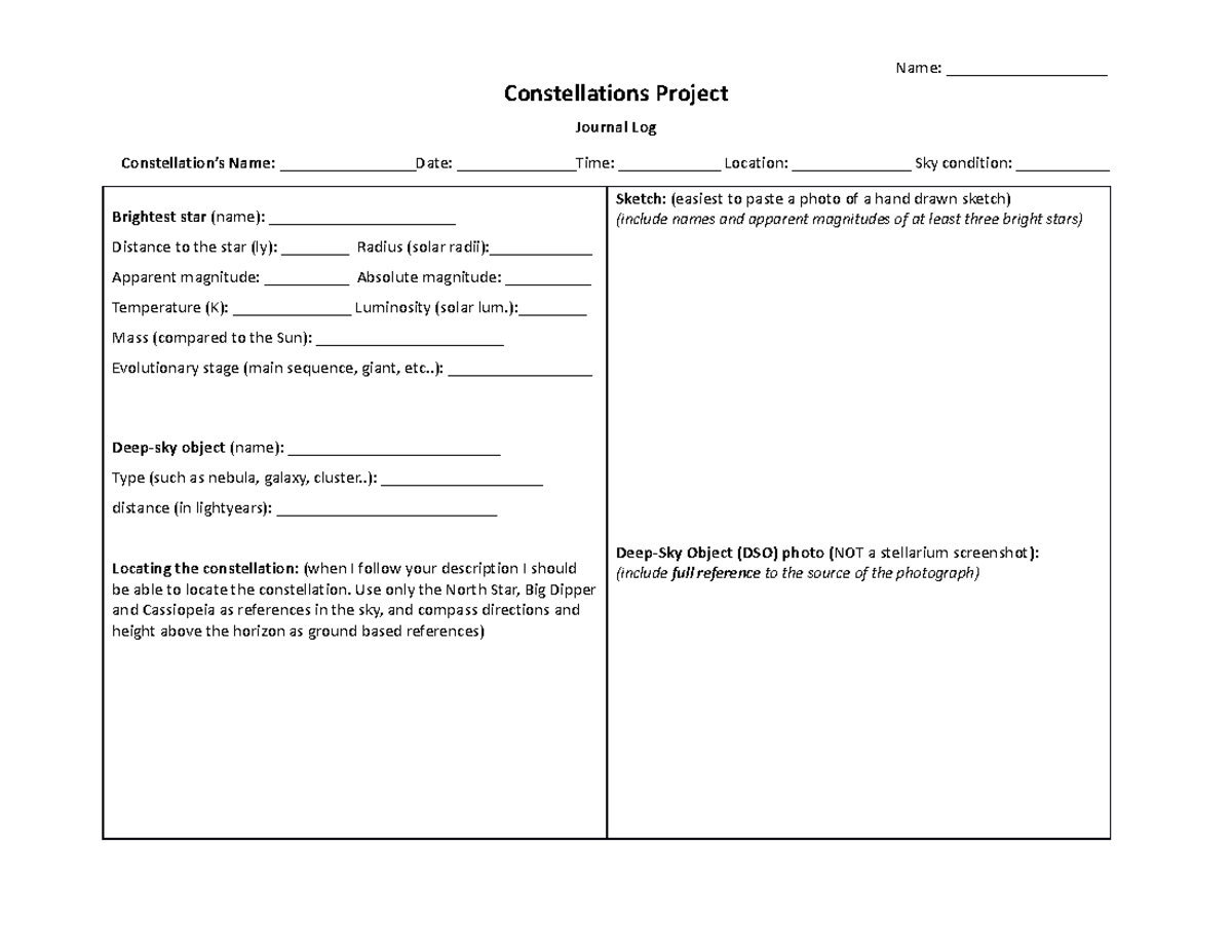 Constellations Project blank - Name: ___________________ Constellations ...