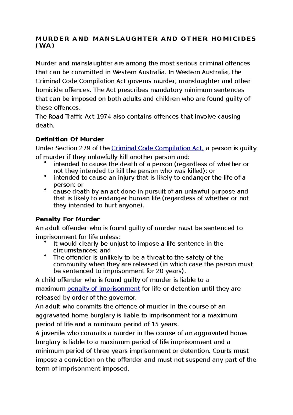 Murder AND Manslaughter AND Other Homicides ( Examples) - M U R D E R A ...