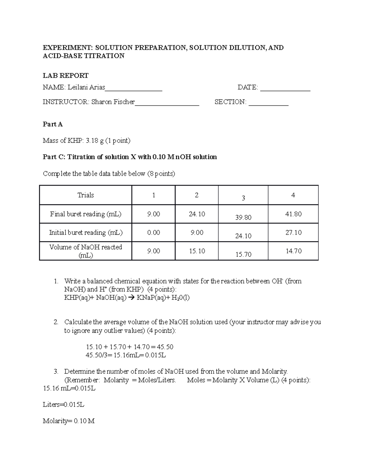 Leilani Arias Solution Dilujtion and preparation - EXPERIMENT: SOLUTION ...