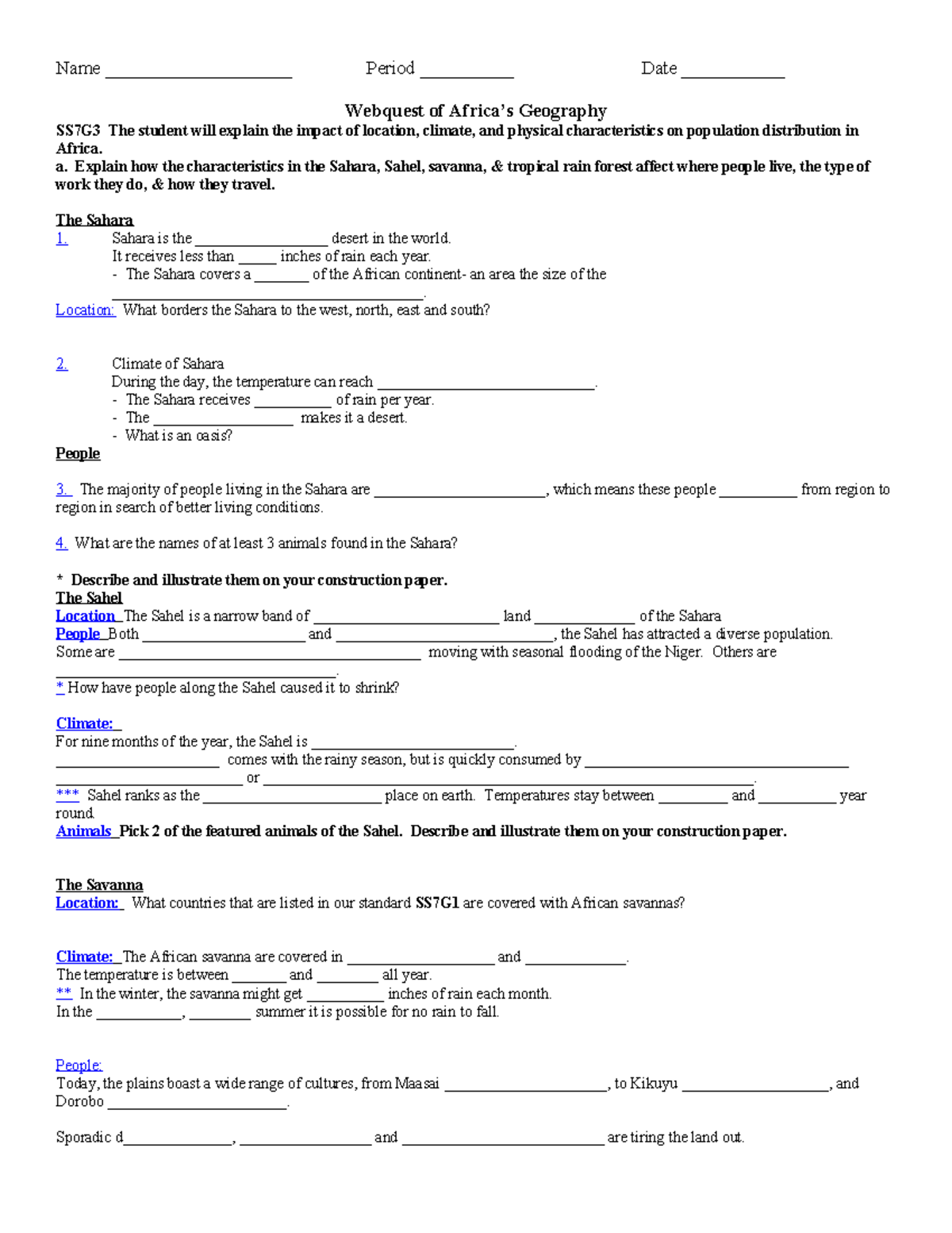 Webquest of Africa’s Geography 18yhvlf - Name ...