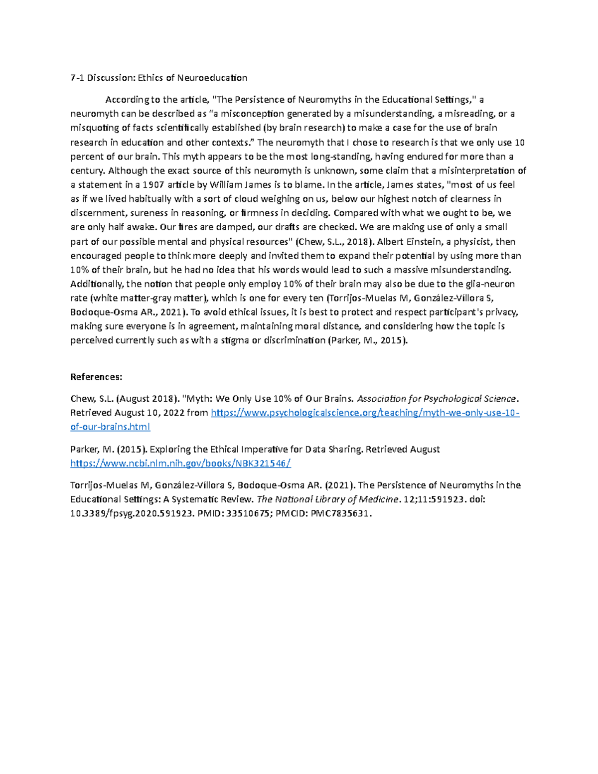 7-1 Discussion Ethics of Neuroeducation - 7-1 Discussion: Ethics of ...