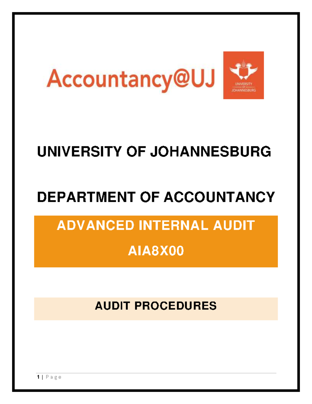 2024 Unit 6 Audit Procedures - UNIVERSITY OF JOHANNESBURG DEPARTMENT OF ...