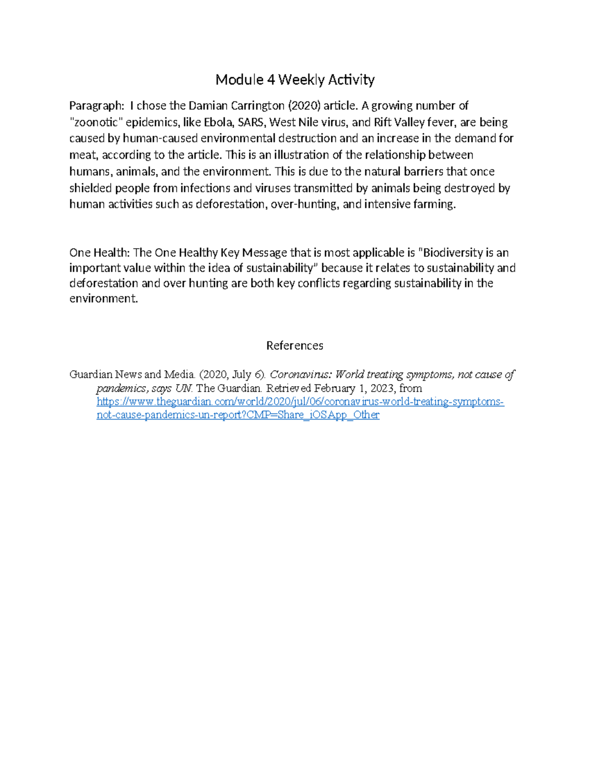 Module 4 Weekly Graded Activity - Module 4 Weekly Activity Paragraph: I chose the Damian ...