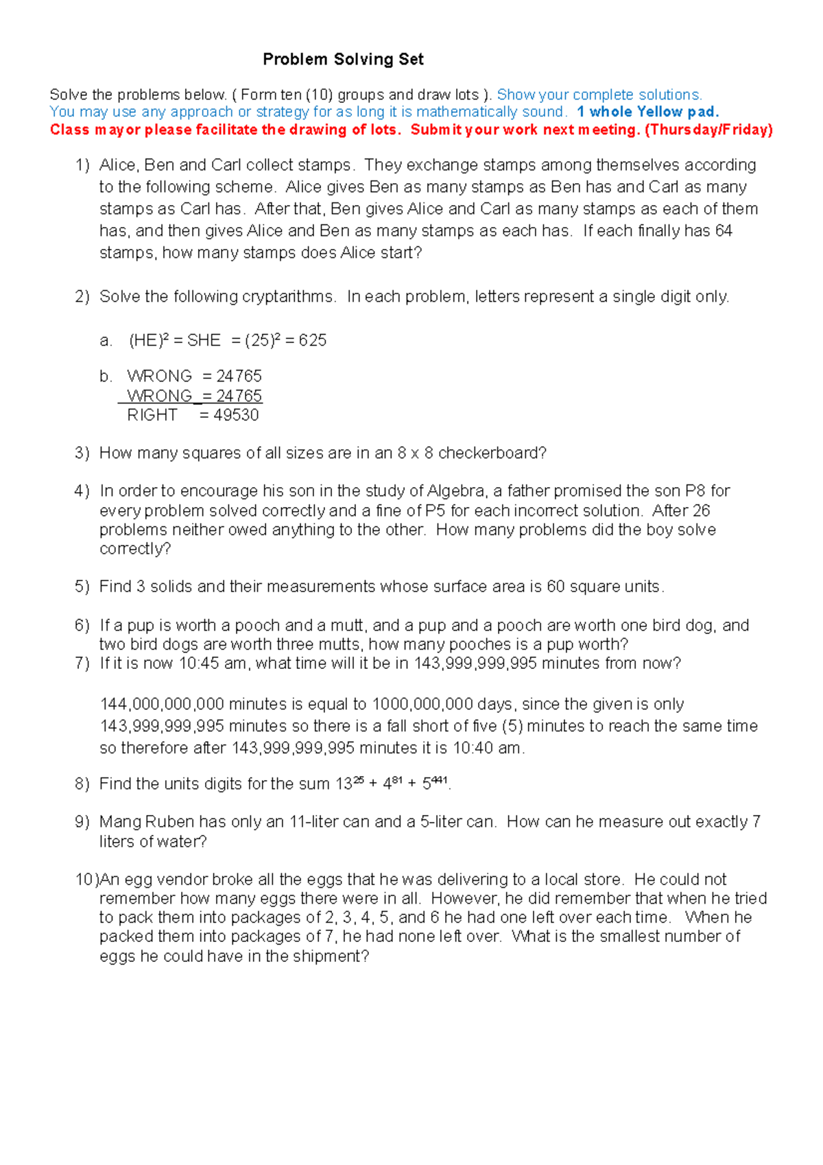 Problem-set - Problem solving is the act of defining a problem ...