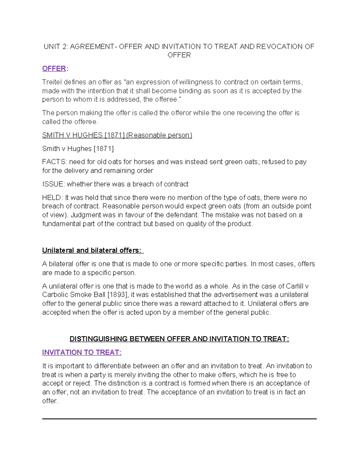 Contract Law - Offer and Invitation to treat - UNIT 2: AGREEMENT- OFFER AND INVITATION TO TREAT ...