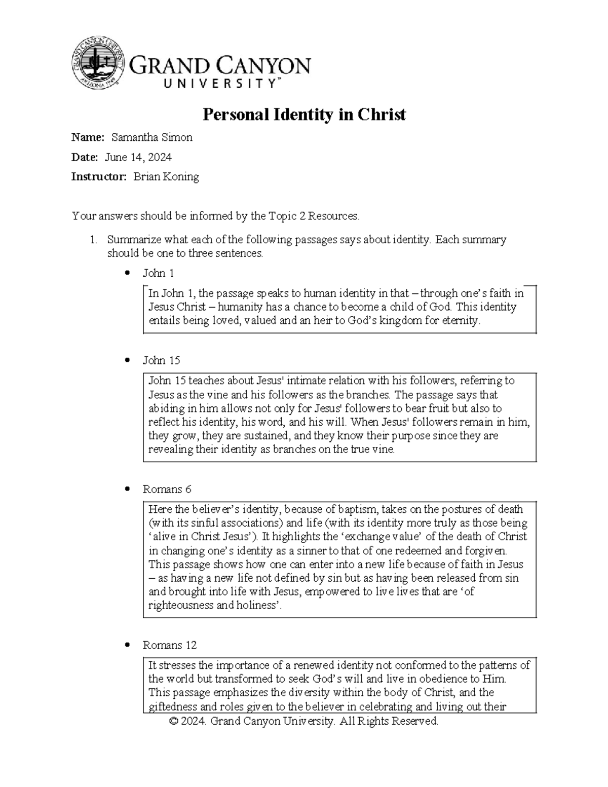 SSimon CWV 316 RS T2Personal Identity In Christ - Personal Identity in Christ Name: Samantha ...