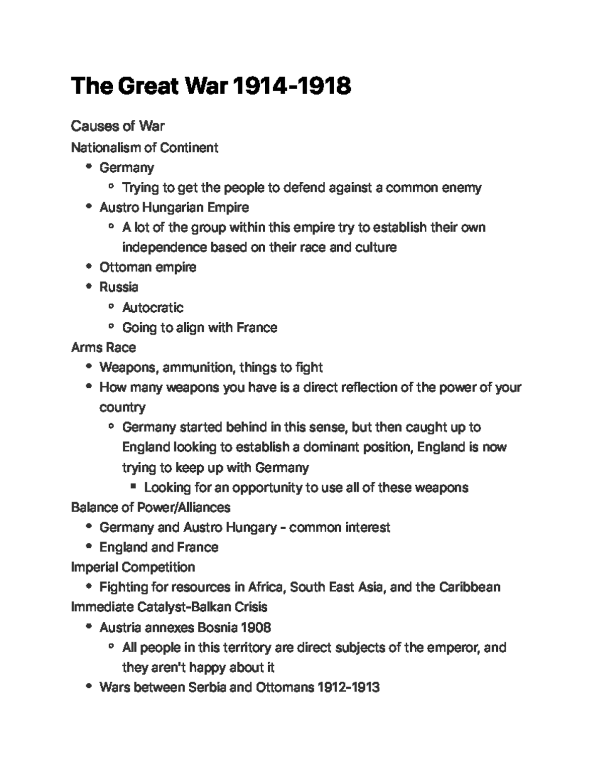 The Great War 1914-1918 - T h e G re a t Wa r 191 4 -191 8 C a u s e s ...