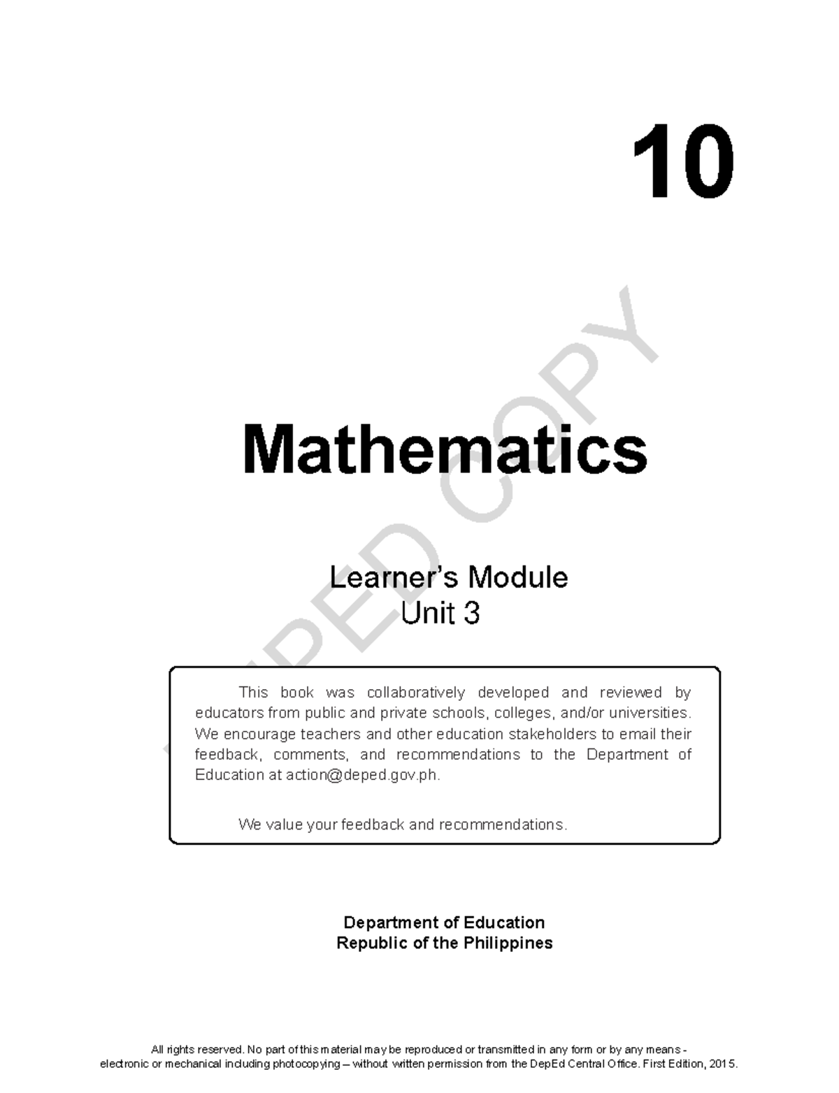 MATH 10 Learner's Material Unit 3 - DEPED COPY 10 Mathematics ...