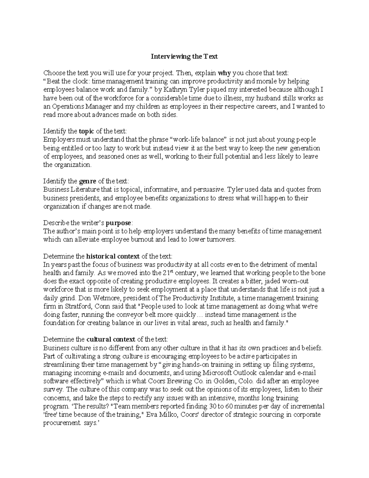 Interviewing the Text - Module 1 - Interviewing the Text Choose the ...