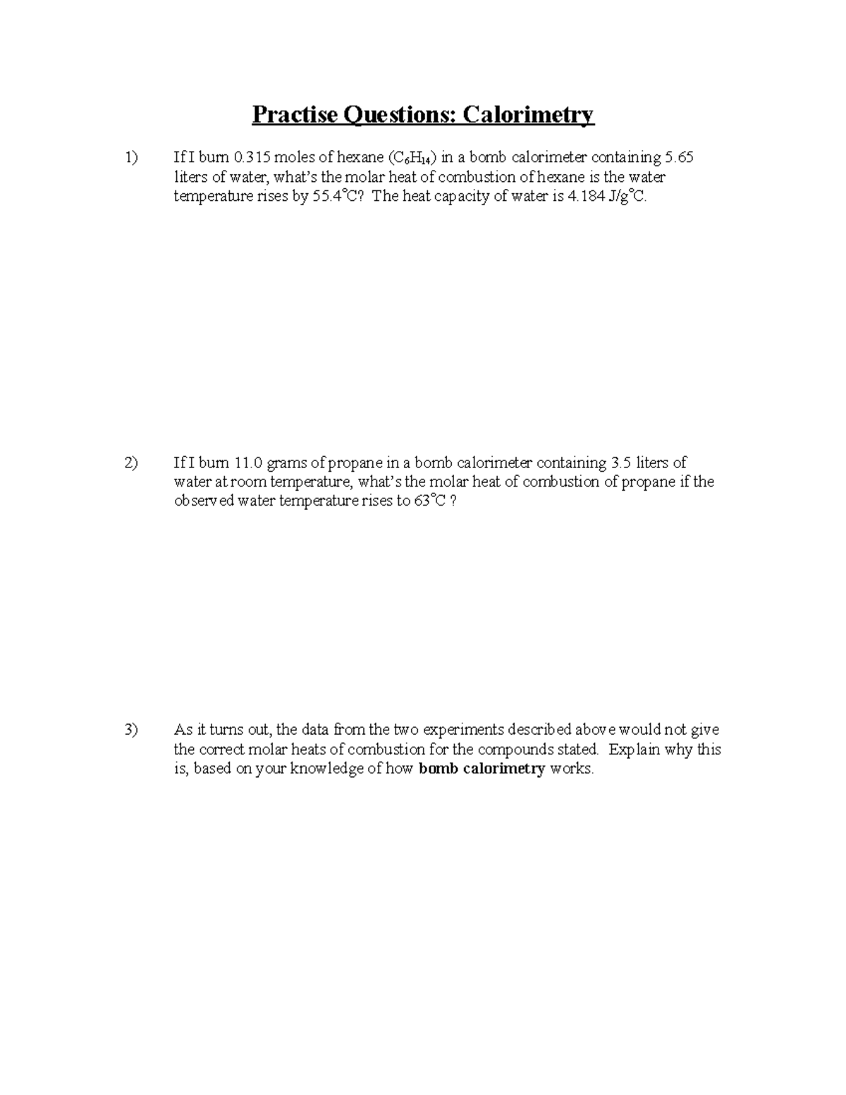 Practise qs Calorimetry (MOD) - CHEM1031 - GRE - Studocu