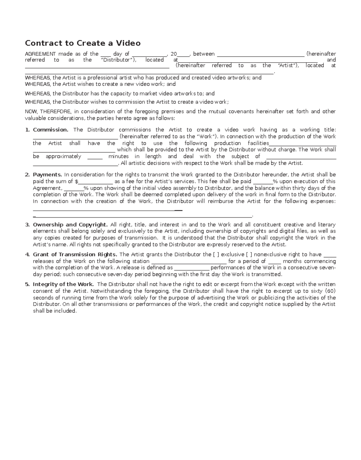 Form 08 - Contract to Create a Video Template from the Business and ...