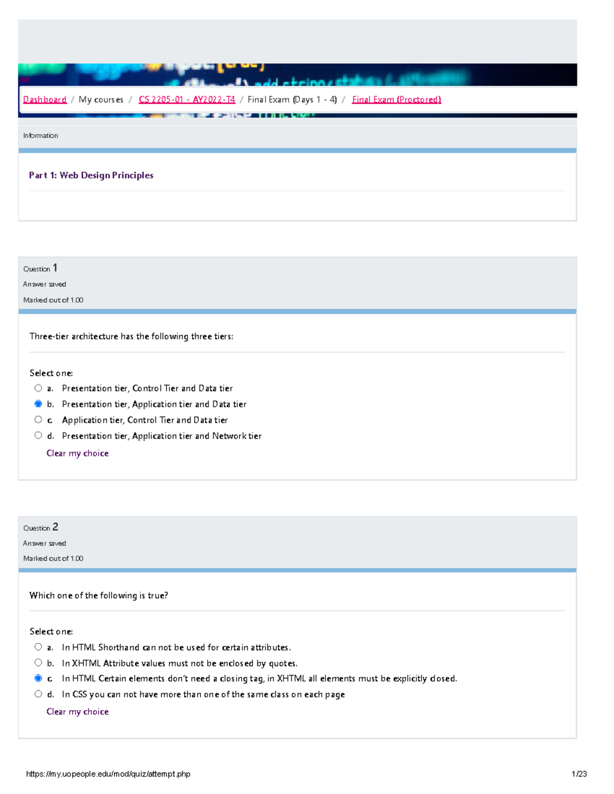 Final Exam (Proctored) - Information Question 1 Answer saved Marked out of 1. Question 2 Answer ...