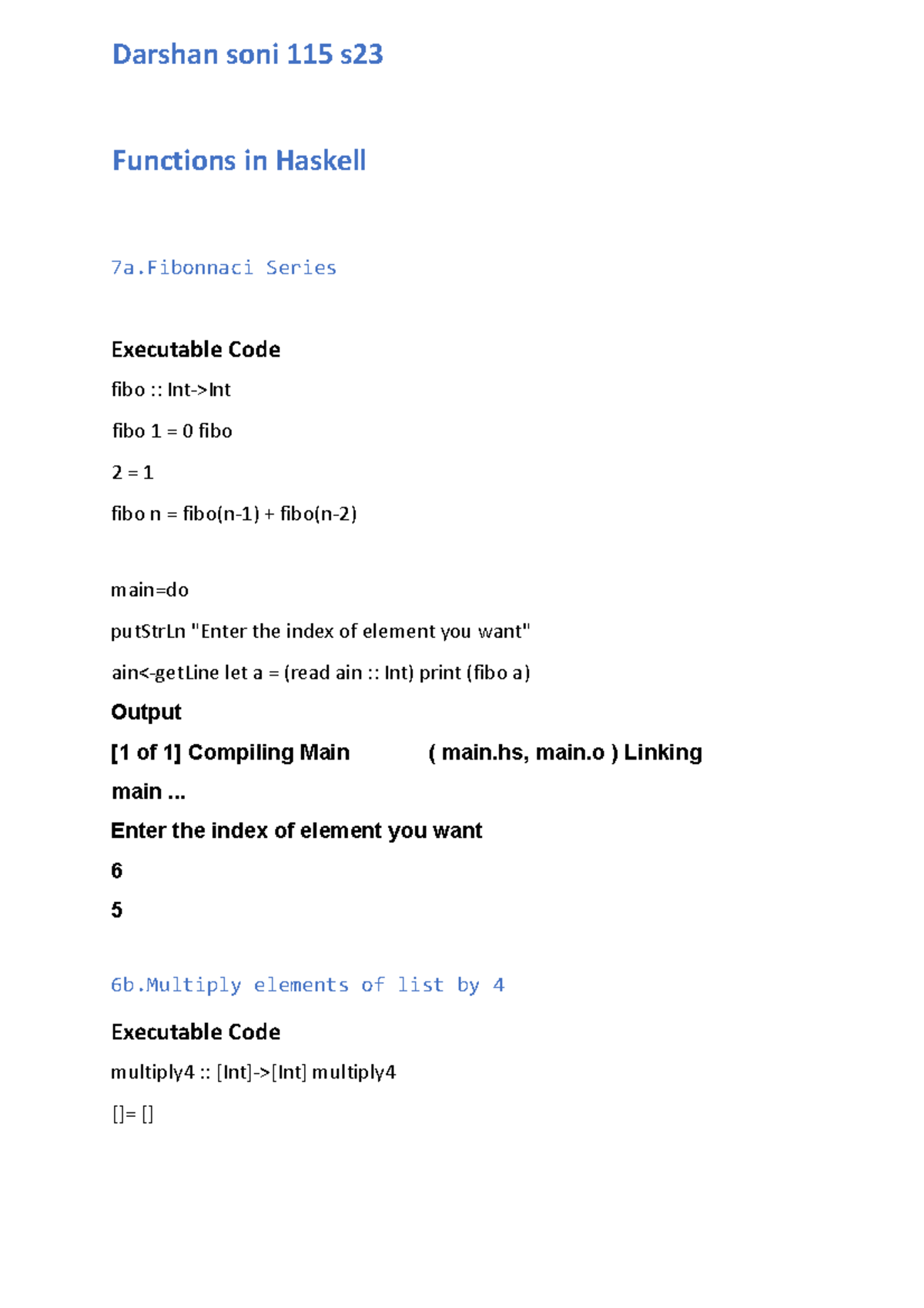 Functions In Haskell Fibo Darshan Soni 115 S Functions In Haskell 7a Series Executable Code 7954