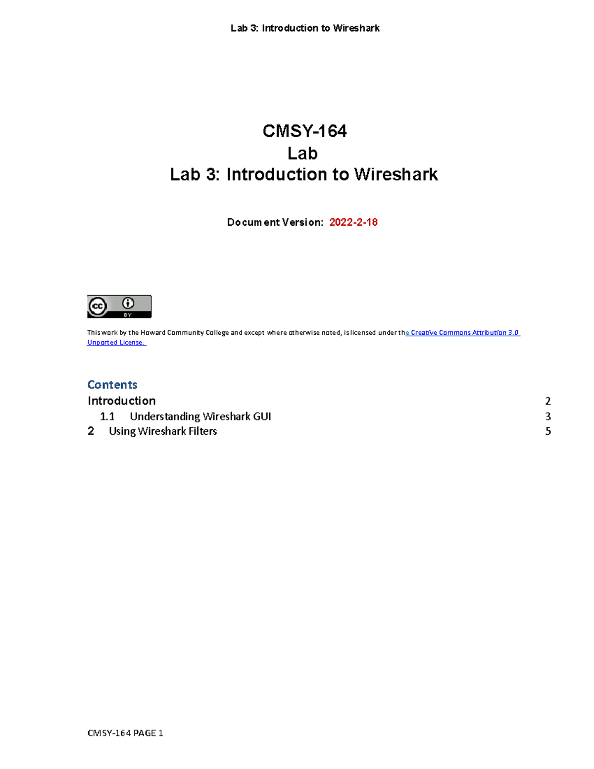 CMSY-164-LAB3 Completed - CMSY- Lab Lab 3: Introduction to Wireshark Document Version: 2022-2 ...