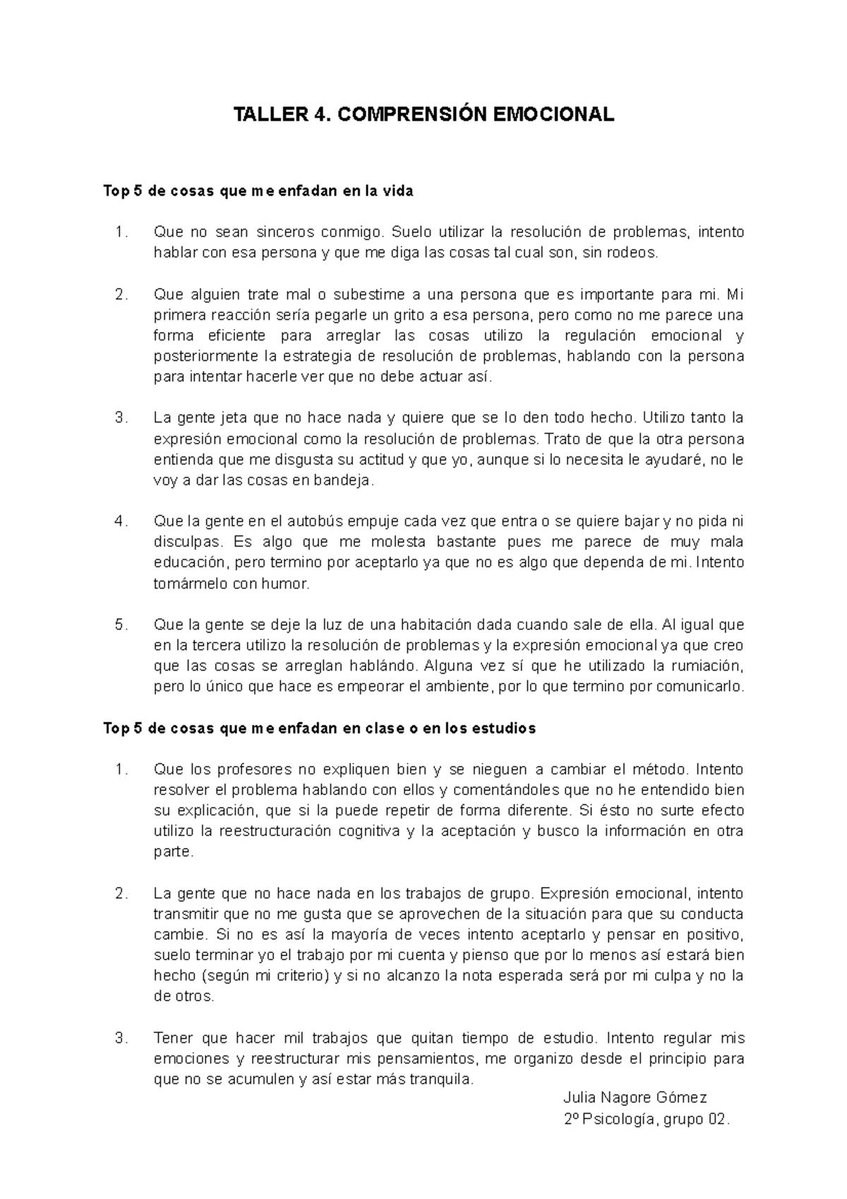 Taller 4. Comprensión emocional parte práctica de la asignatura de ...