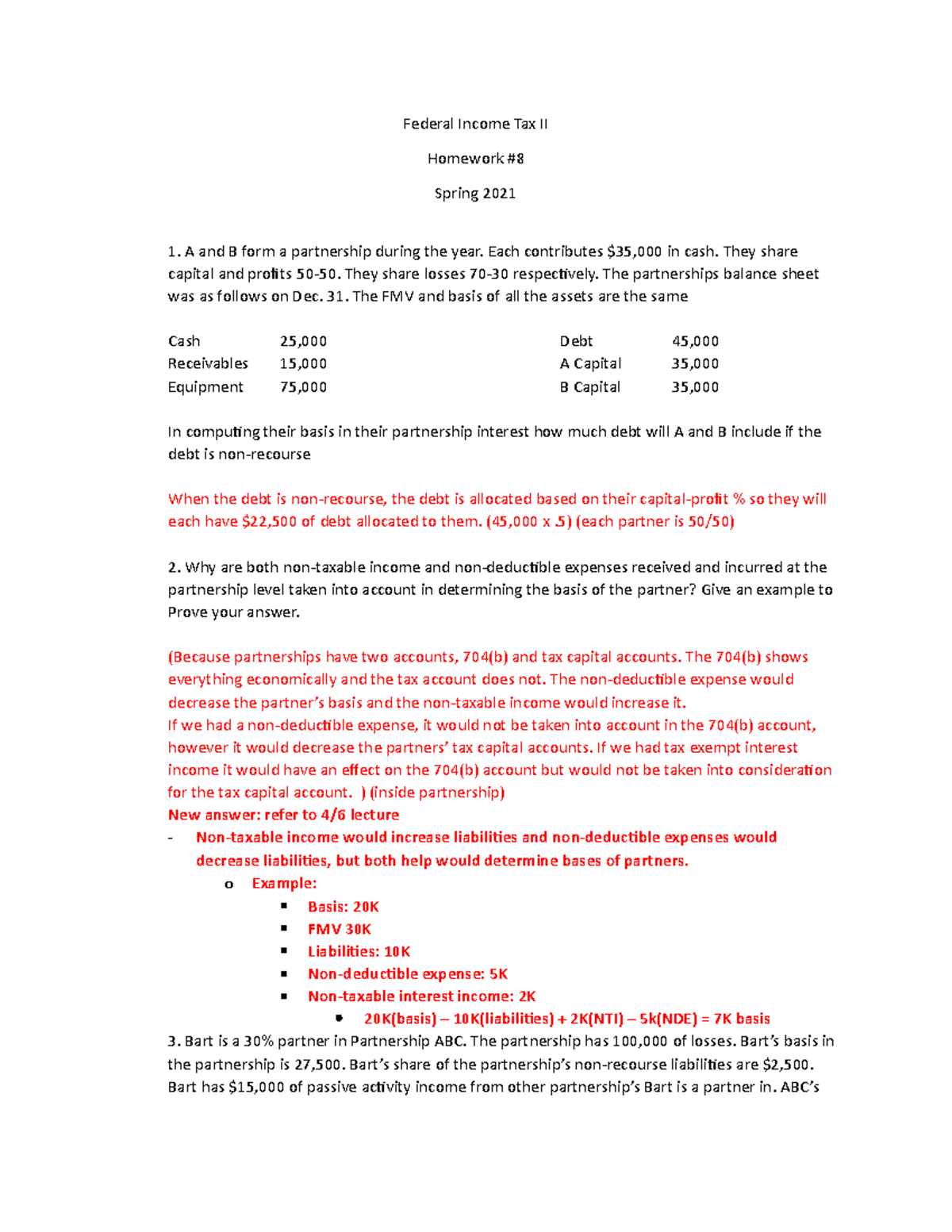 TAX HW 8A - tax hw - Federal Income Tax II Homework # Spring 2021 A and ...