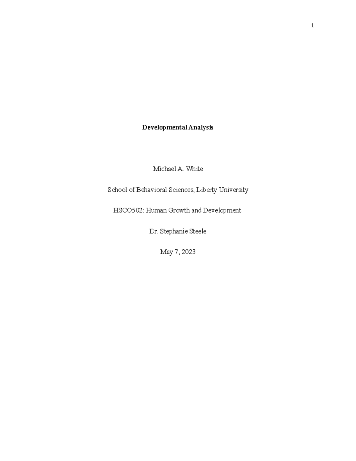 Developmental Analysis - Developmental Analysis Michael A. White School ...