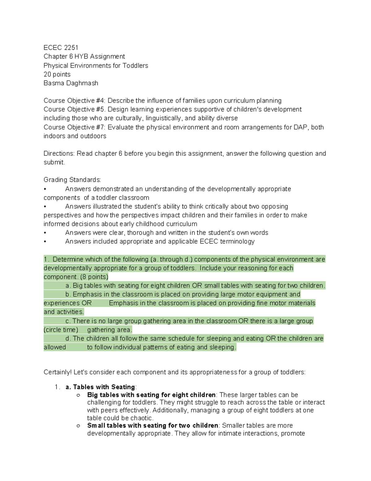 Chapter 6 HYB Assignment Physical Environments for Toddlers - Design learning experiences ...