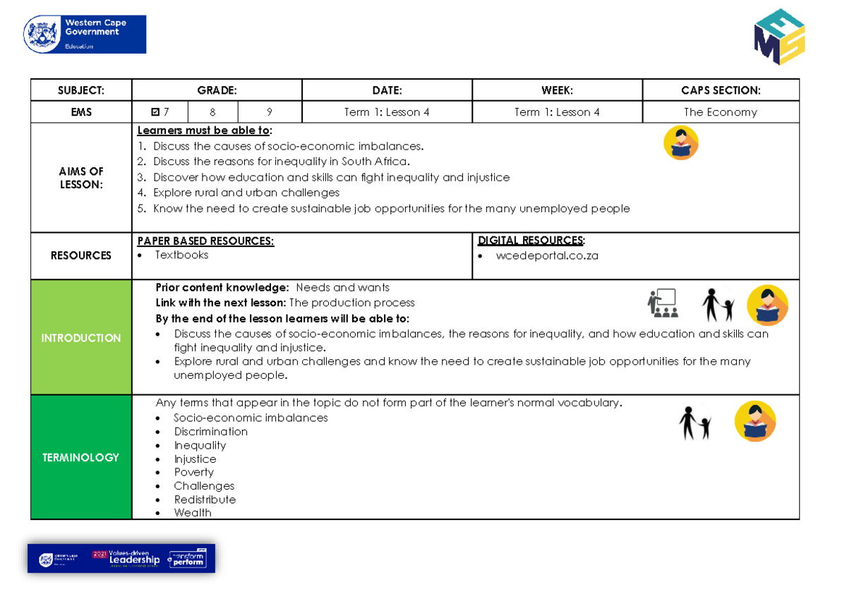 Lesson Plan Grade 7 EMS Term 1 Lesson 4 - SUBJECT: GRADE: DATE: WEEK ...