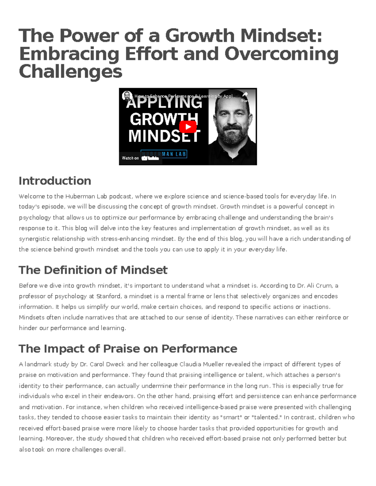 The Power of a Growth Mindset Embracing Effort and Overcoming ...