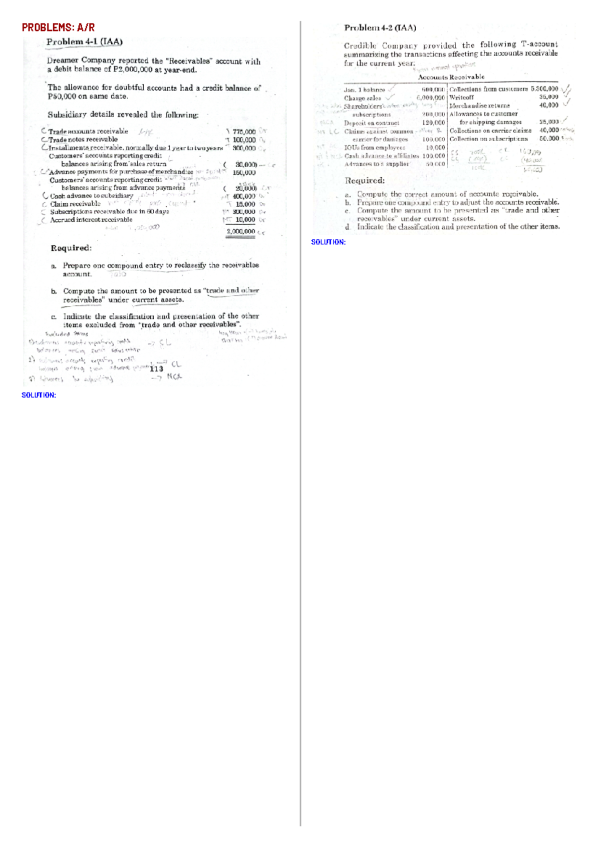 QUIZ 3 Valix Problems - Intermediate Accounting - PROBLEMS: A/R ...
