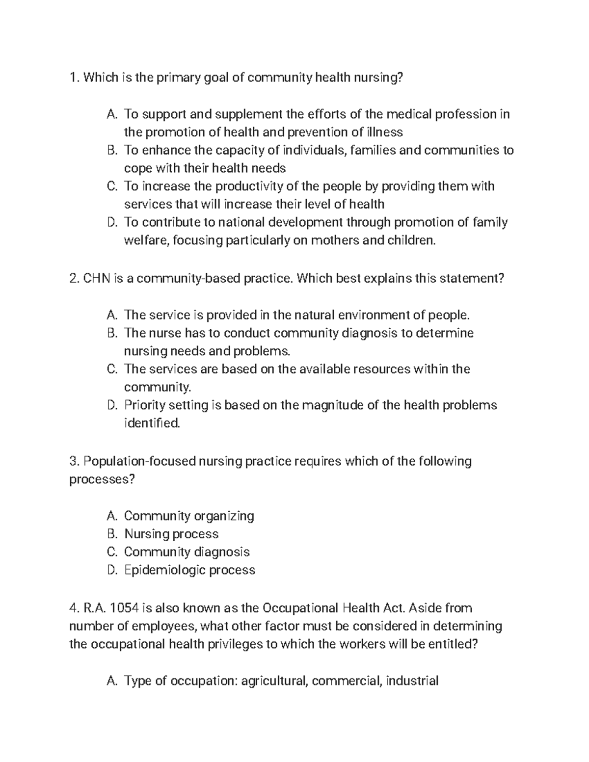 CHN- Reviewer - ..... - Which is the primary goal of community health ...