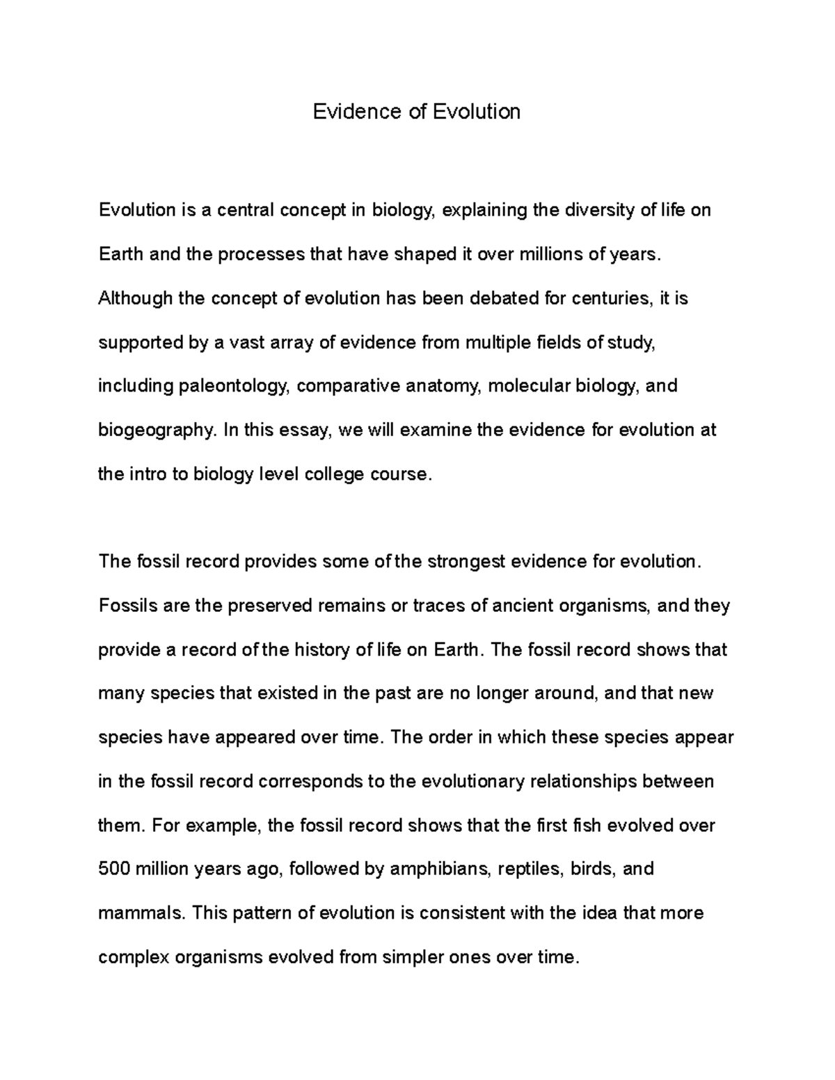 Evidence of Evolution - Evidence of Evolution Evolution is a central ...