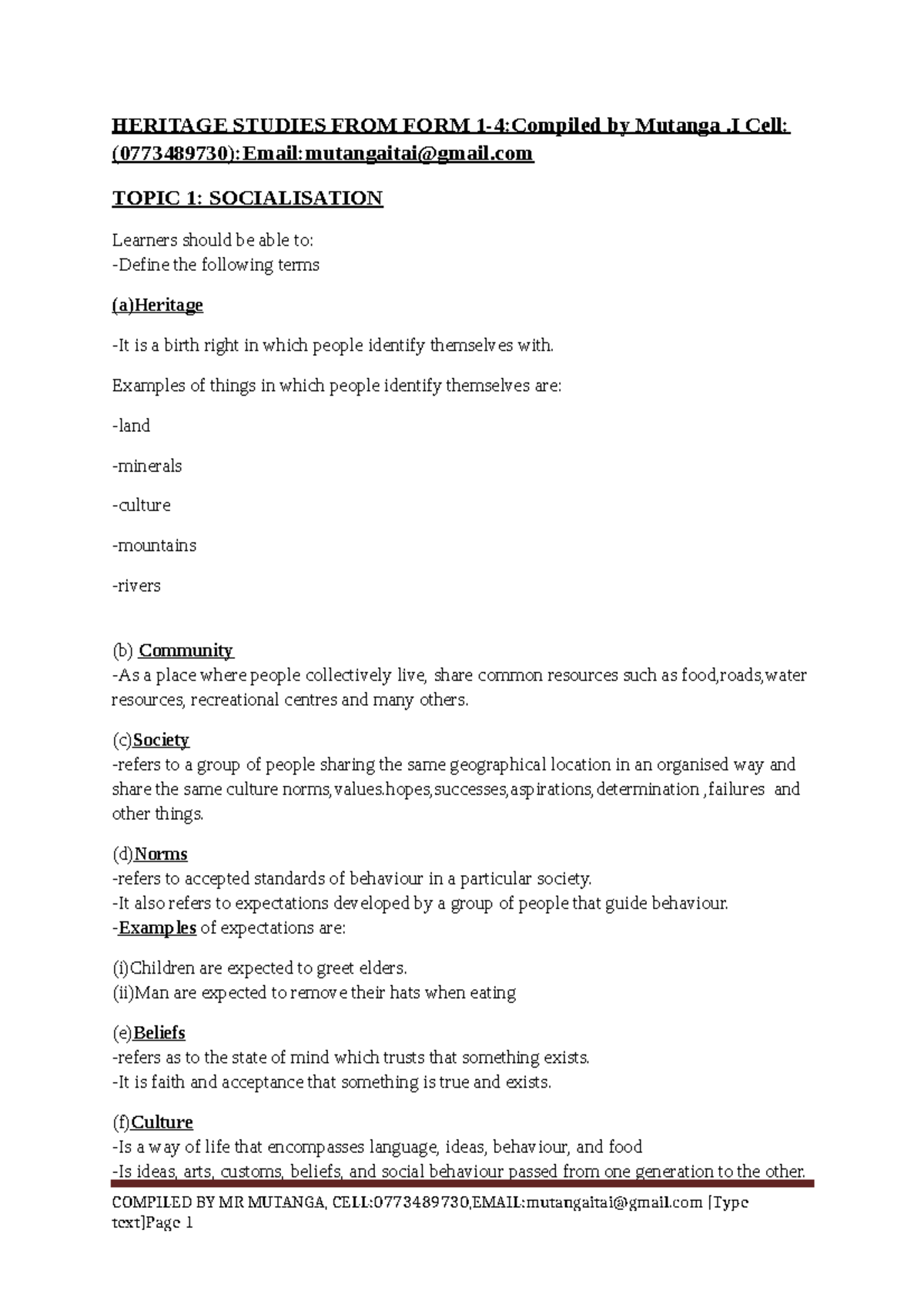 Heritage notes form 3 4 1 1 - HERITAGE STUDIES FROM FORM 1-4:Compiled ...