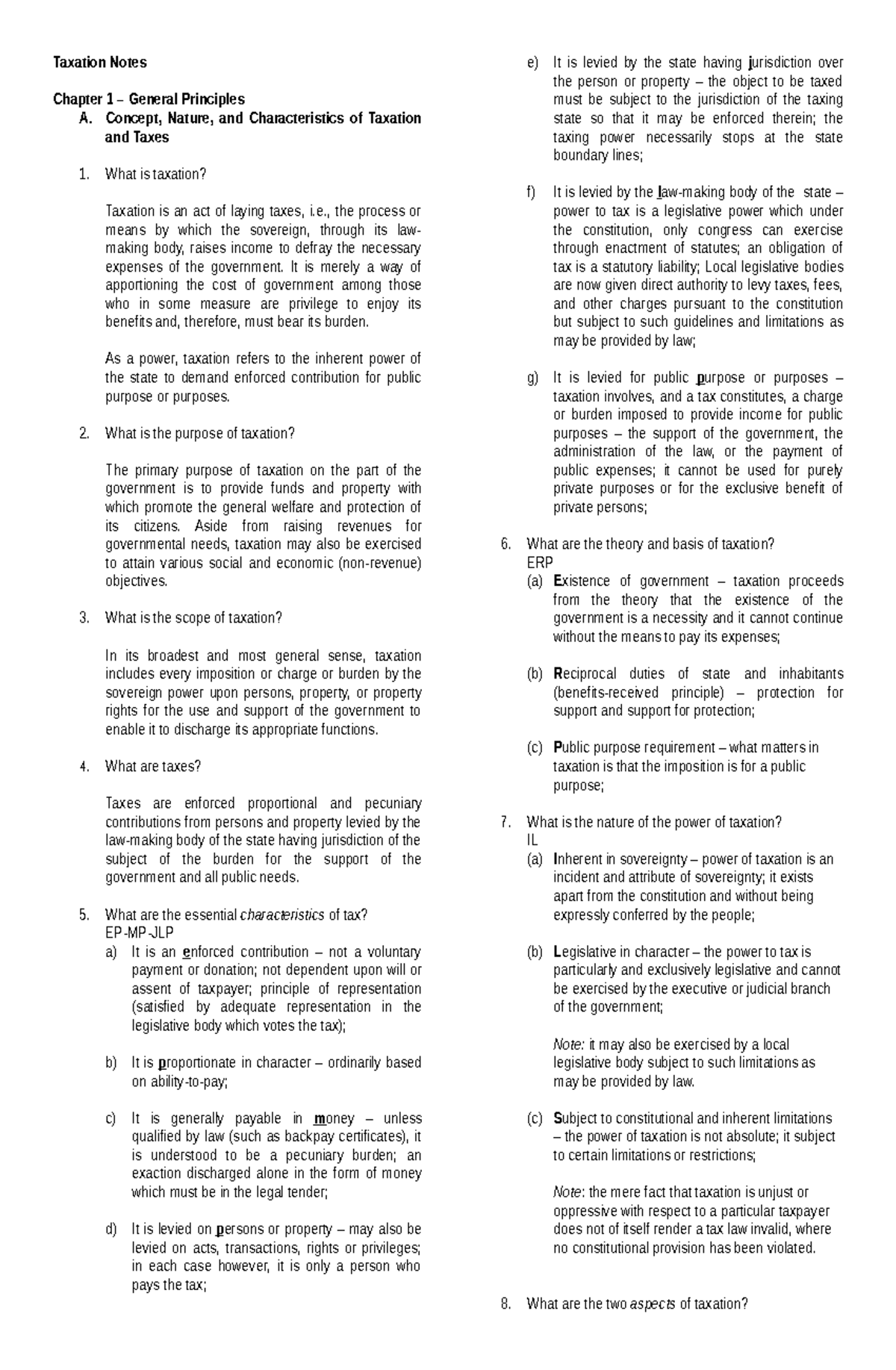 Law on Philippine Taxation: Notes and Reviewer - BS Legal Management ...