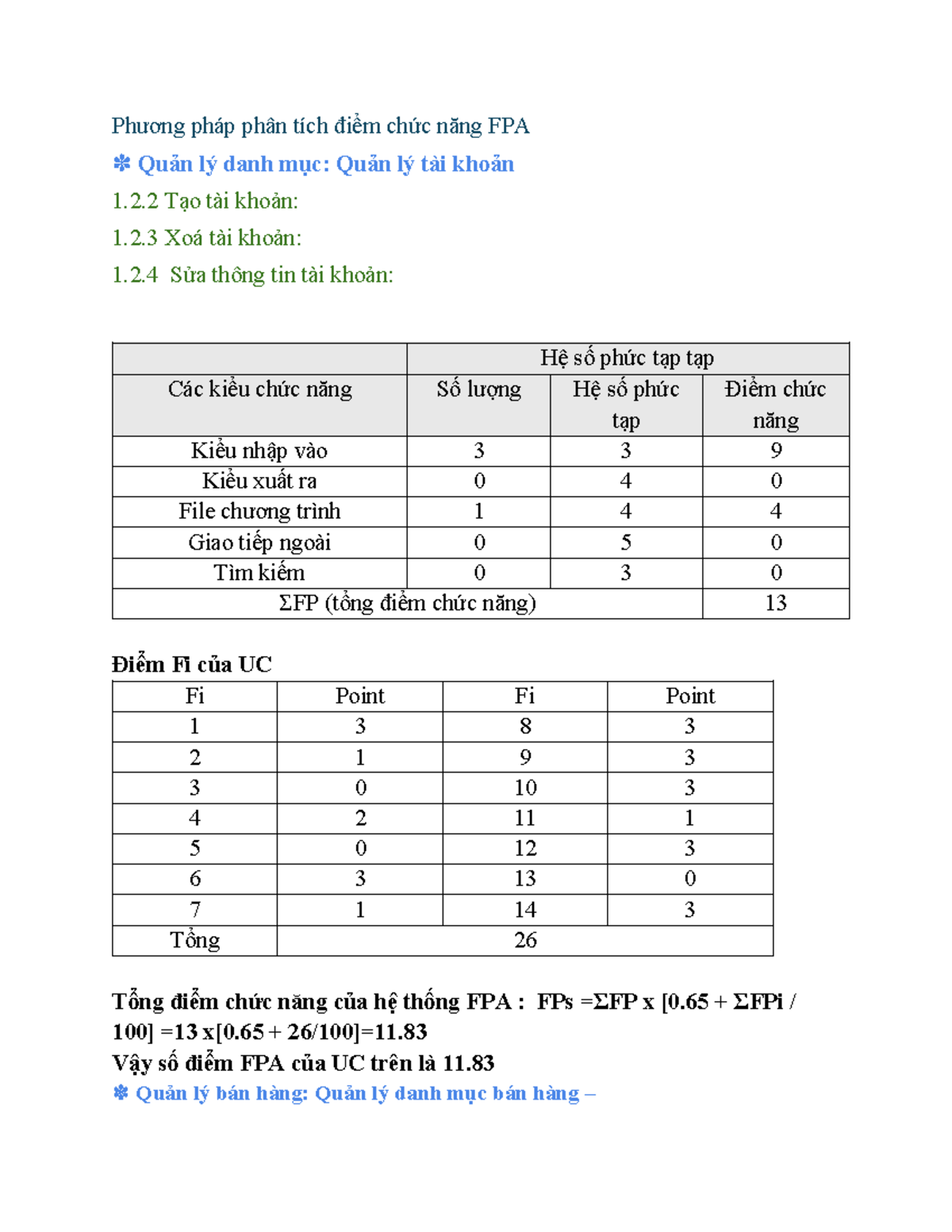 Phân tính điểm chức năng FPA nhóm 4 - Phương pháp phân tích điểm chức năng FPA Quản lý danh mục ...